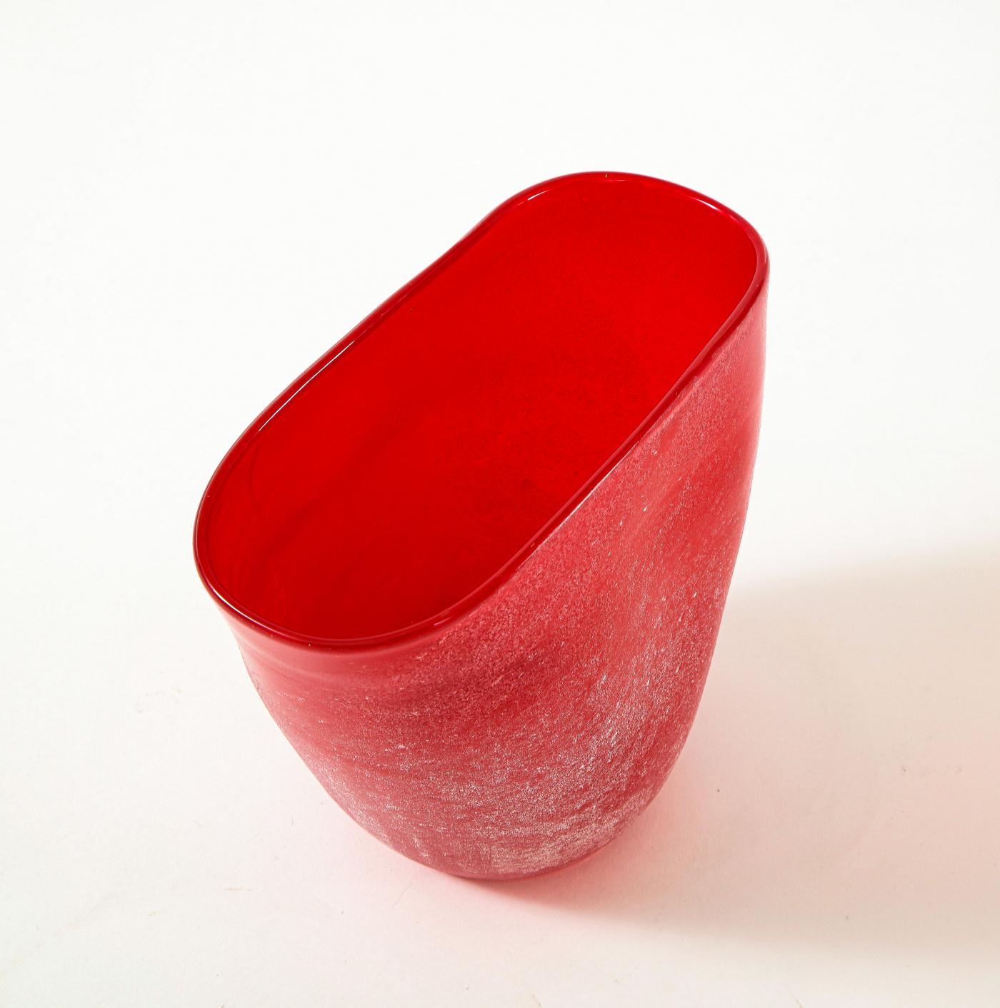 Vintage Hand-blown Scarlet Red Scavo Vase - Murano, Italy