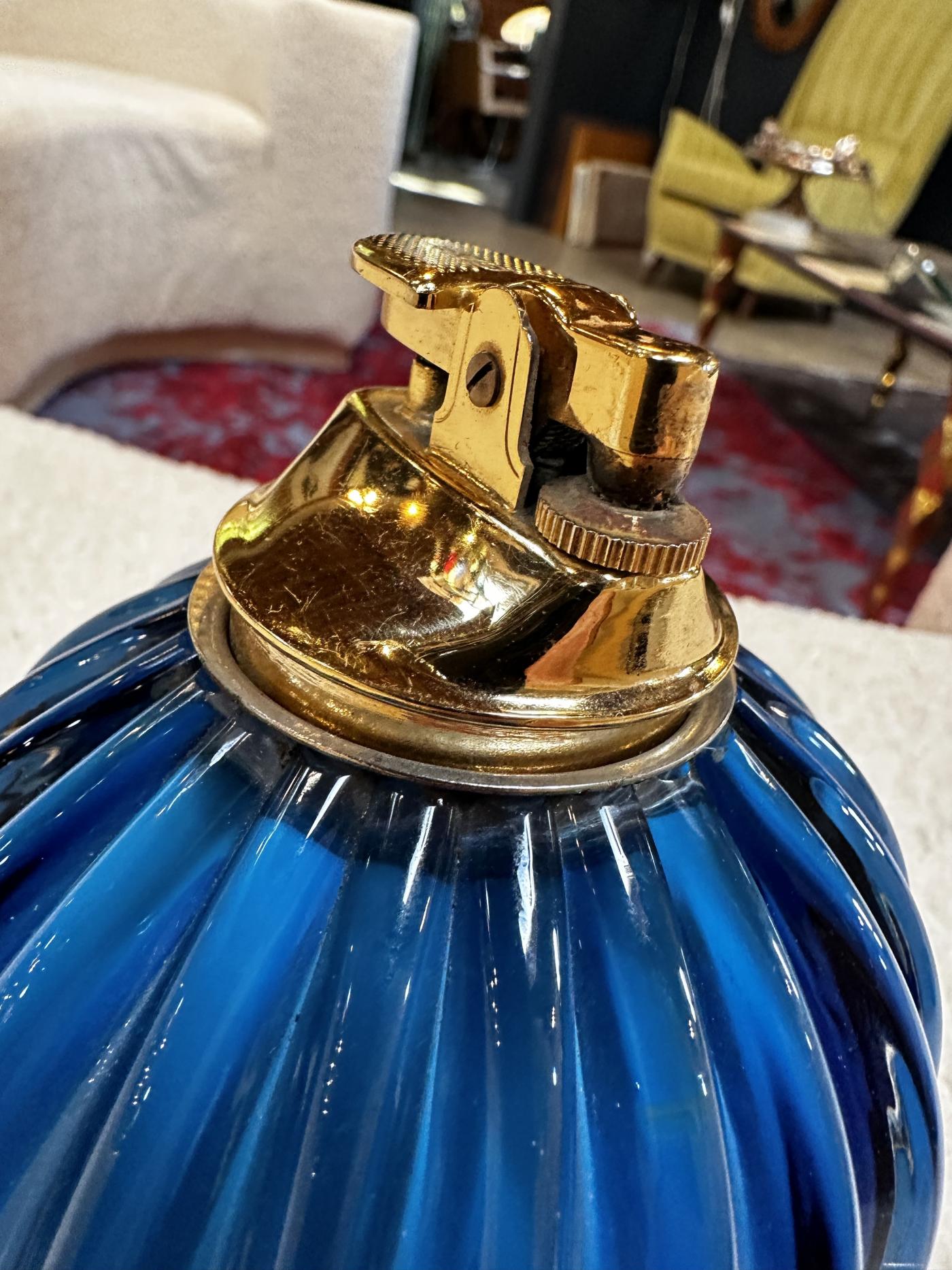 Vintage Italian Glass and Brass Lighter by Tommaso Barbi 1980s