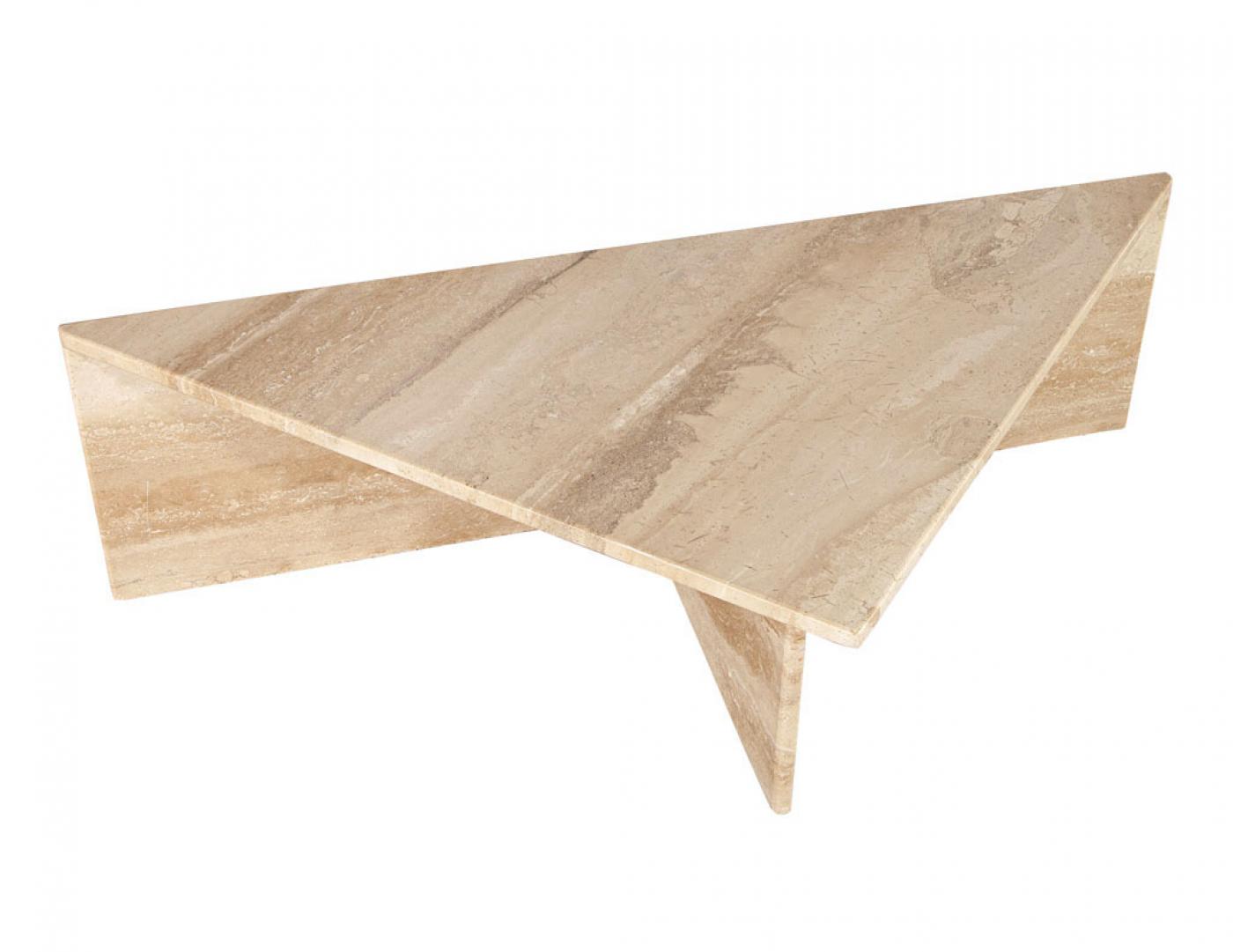 Vintage Italian Modern Travertine Triangular Corner End Cocktail Table