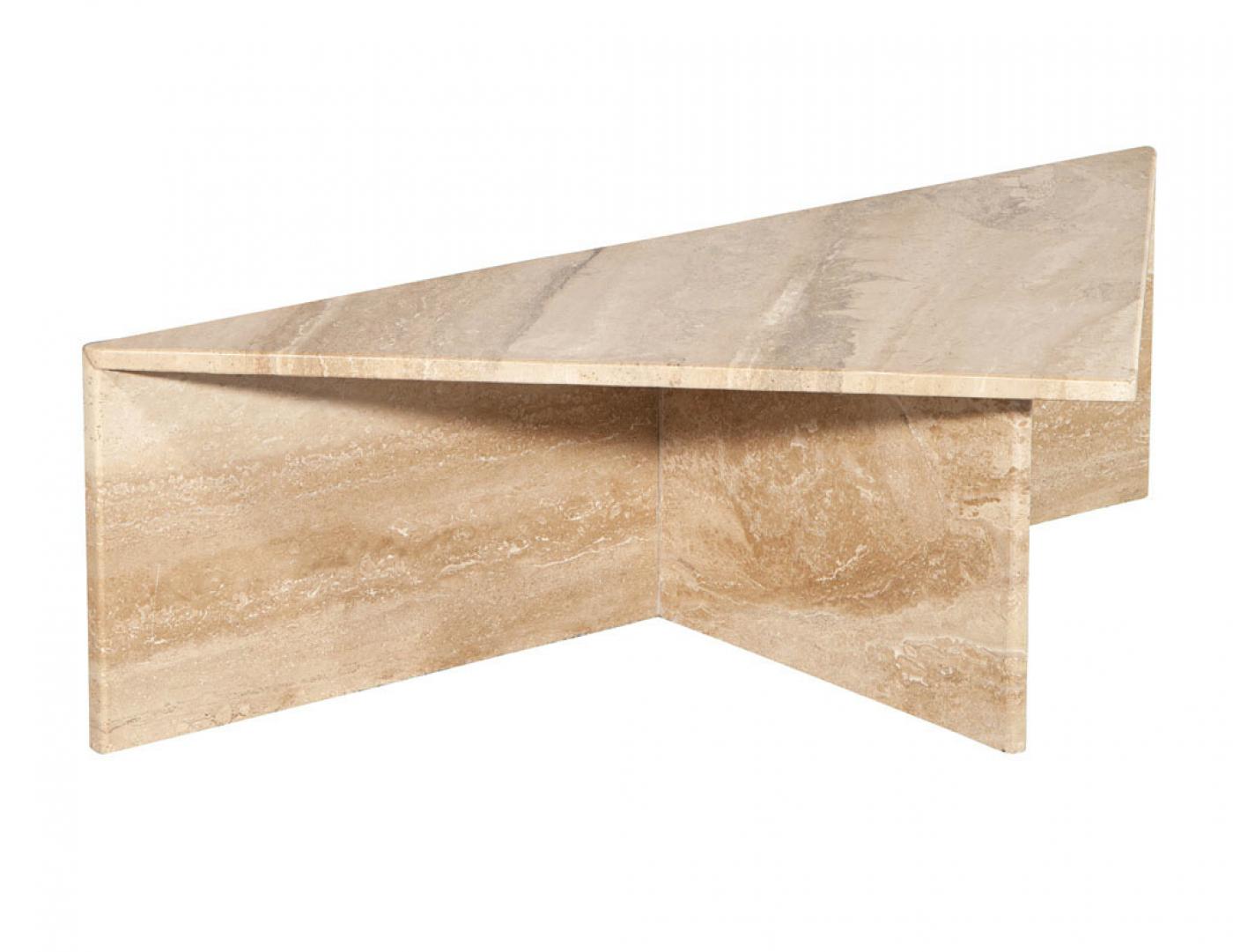 Vintage Italian Modern Travertine Triangular Corner End Cocktail Table