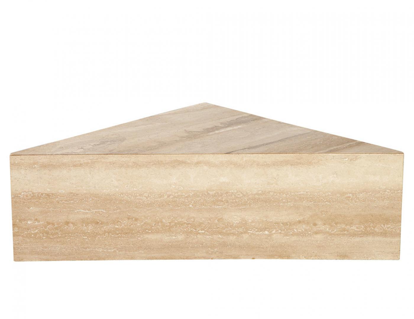 Vintage Italian Modern Travertine Triangular Corner End Cocktail Table