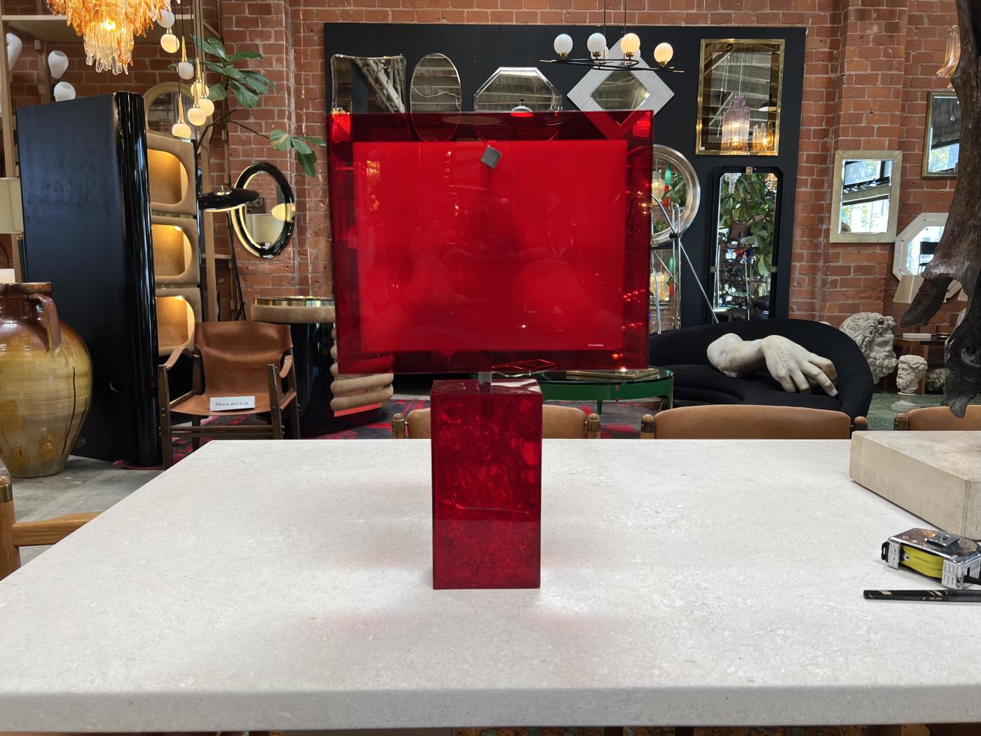 Vintage Italian Red Acrylic Table Lamp 1980s