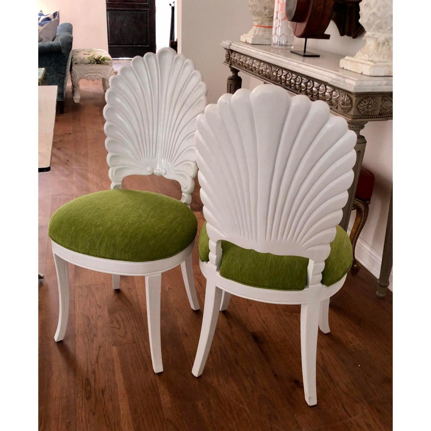 Vintage Italian Shell Form Grotto Chartreuse Velvet Dining Chairs - Set ...