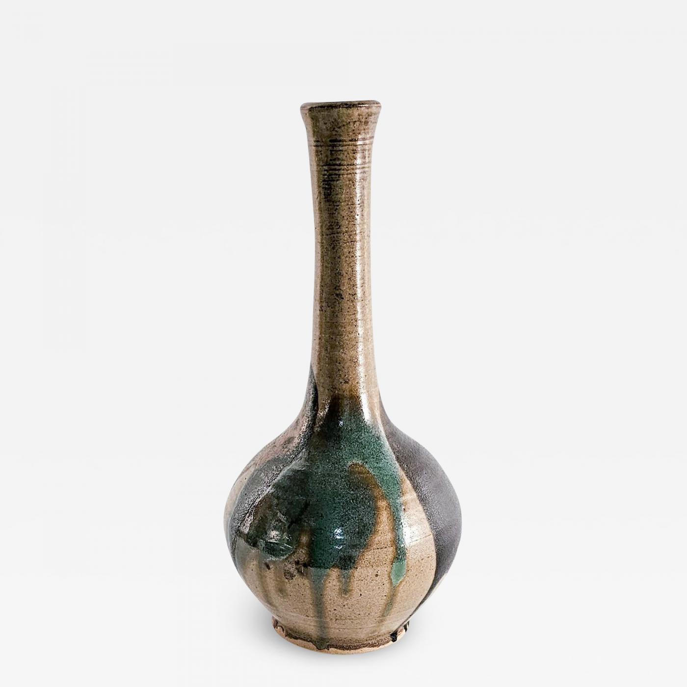 Vintage Japanese Art Pottery Stick Neck Vase, circa 1950