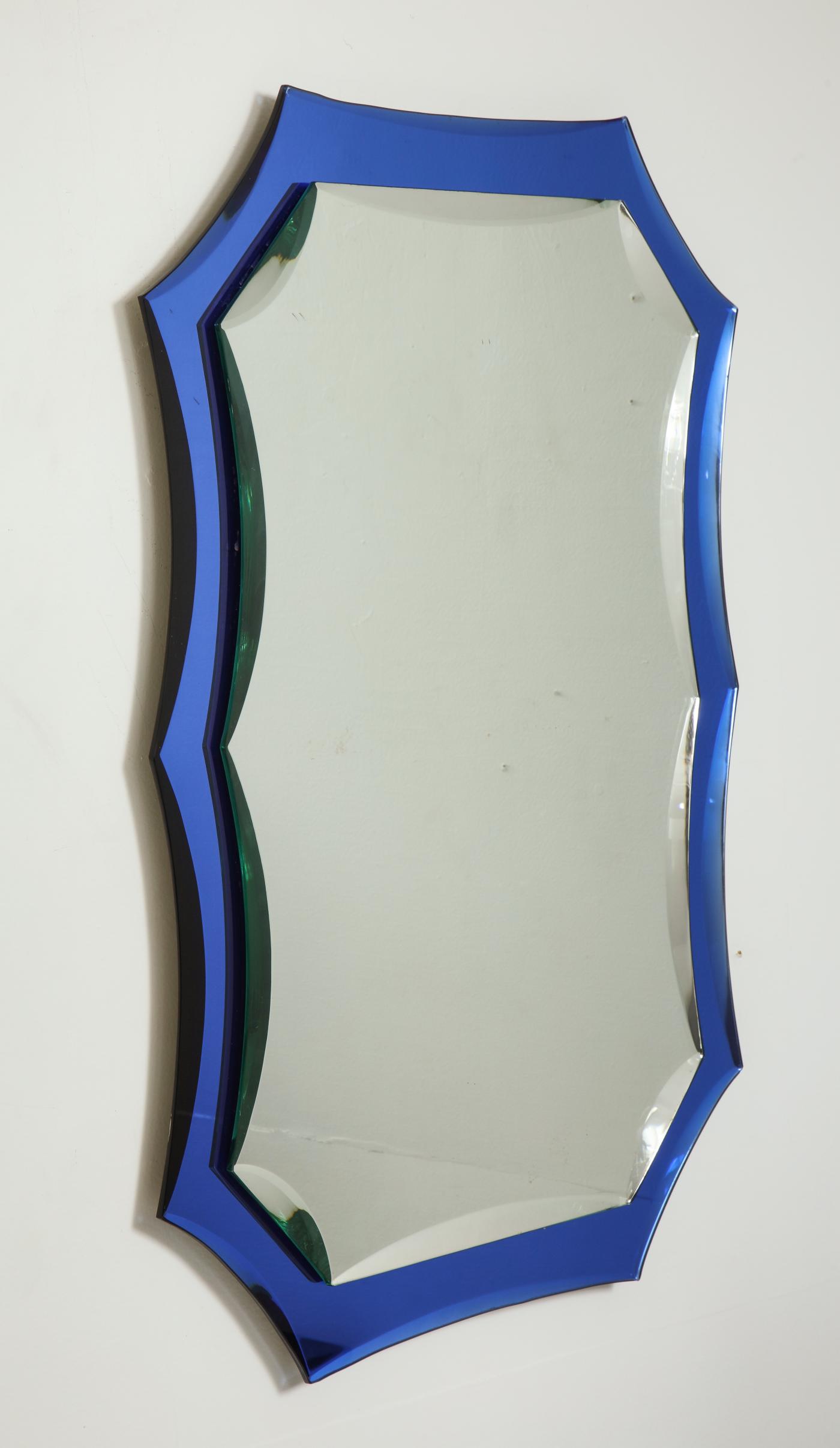 Vintage Mirror with Cobalt Blue Borders