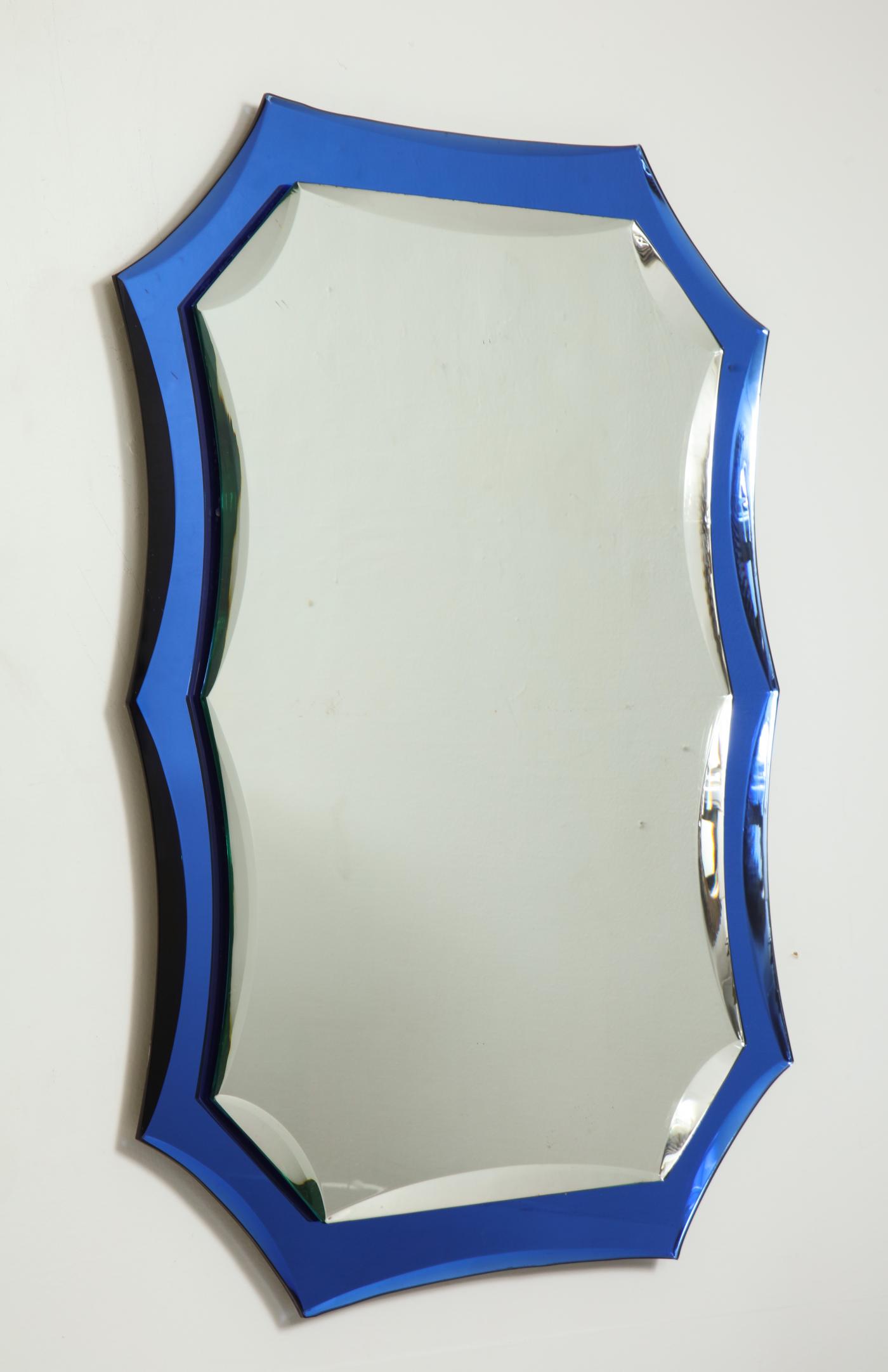 Vintage Mirror with Cobalt Blue Borders