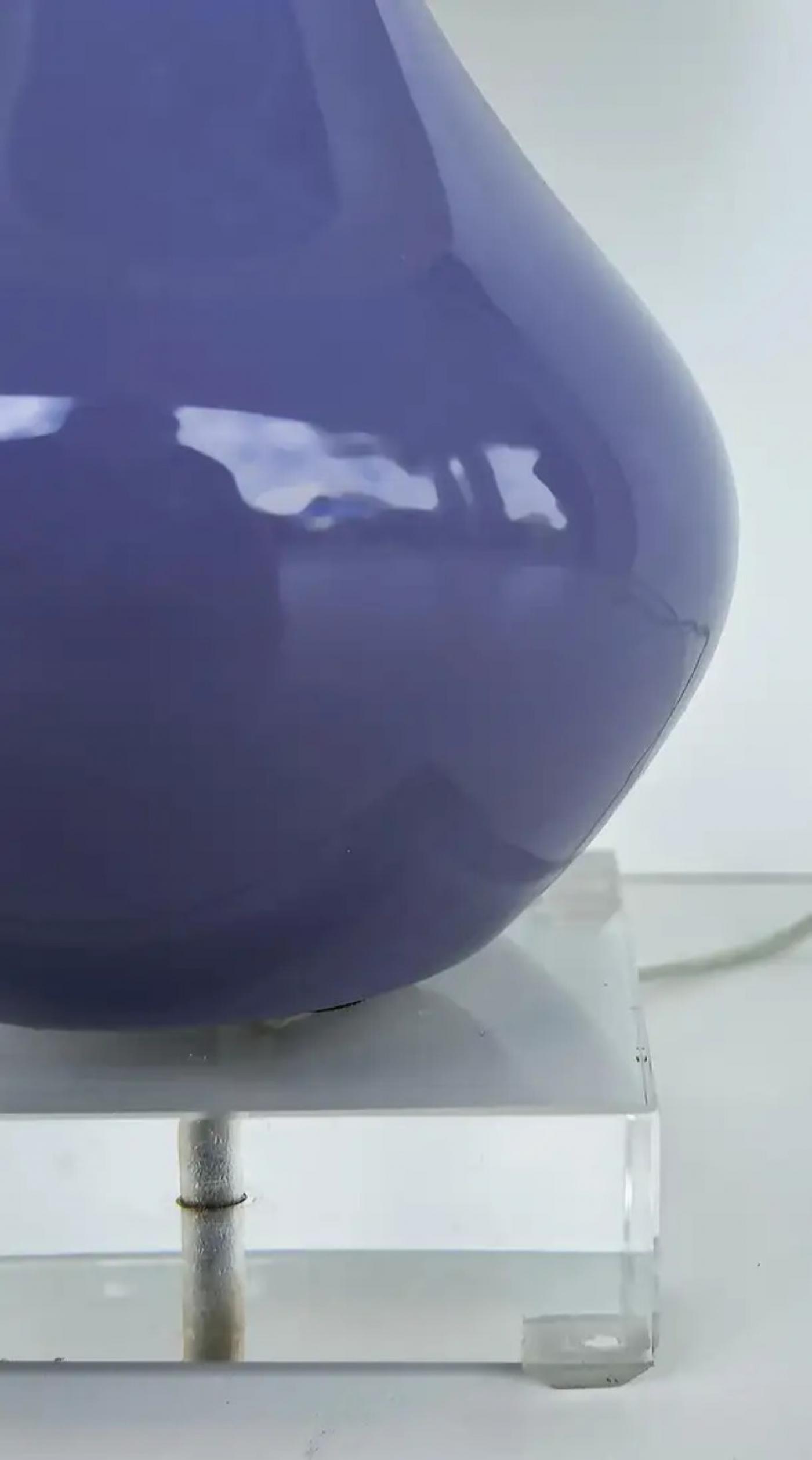 Vintage Modern Ceramic Table Lamps on Square Lucite Bases, Pair