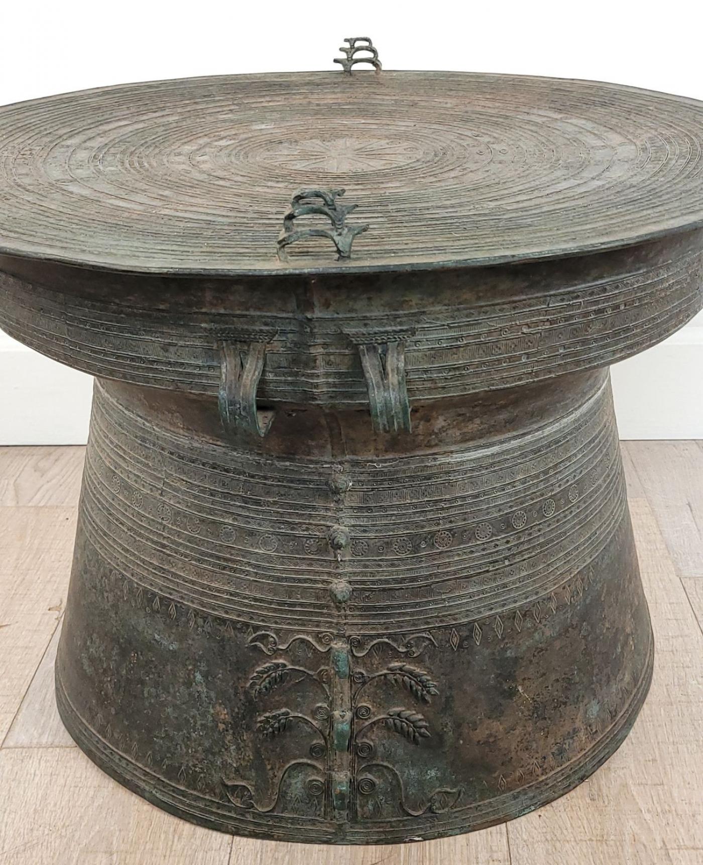 Vintage Patinated Bronze Rain Drum, circa 1970