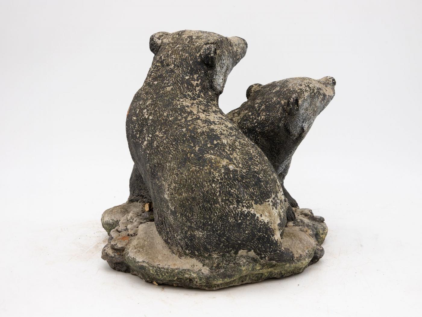 Vintage Reconstituted Stone Badger Family Garden Ornament