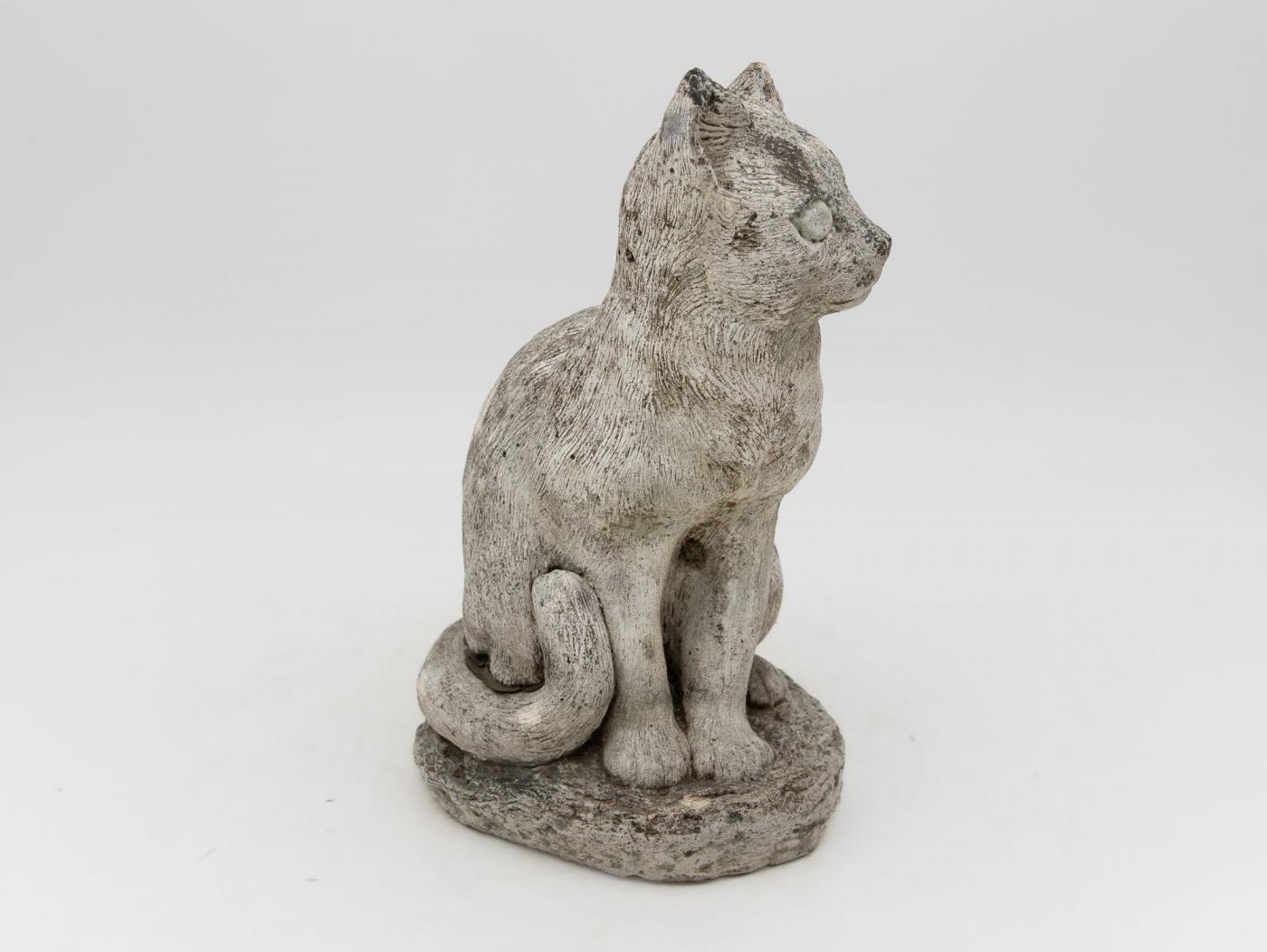 Vintage Reconstituted Stone Cat Garden Statue, English 1970s
