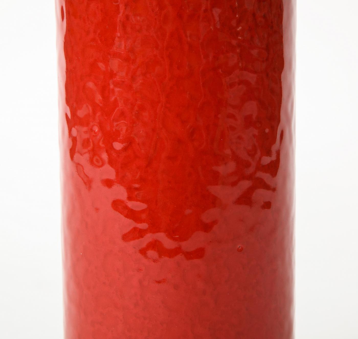 Vintage Red Ceramic Cylinder Vase with Glazed Black Interior