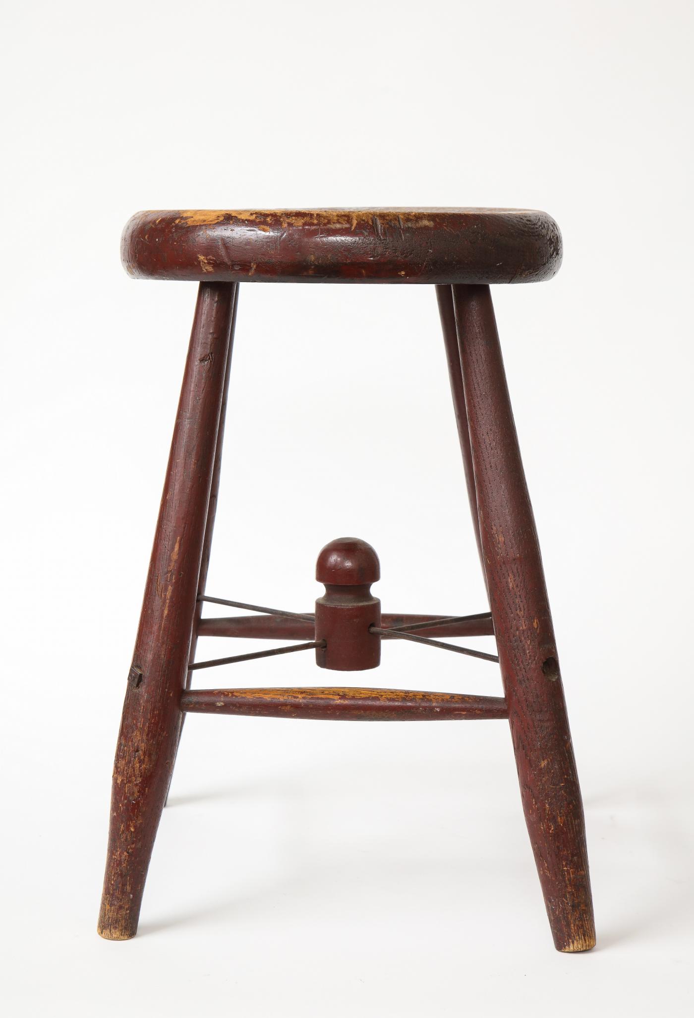 Vintage Rustic Four-Legged Maroon Stool