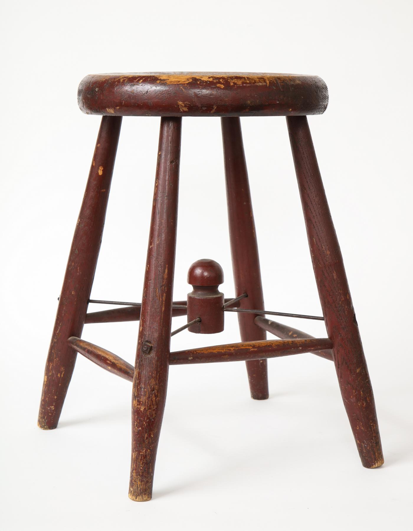 Vintage Rustic Four-Legged Maroon Stool
