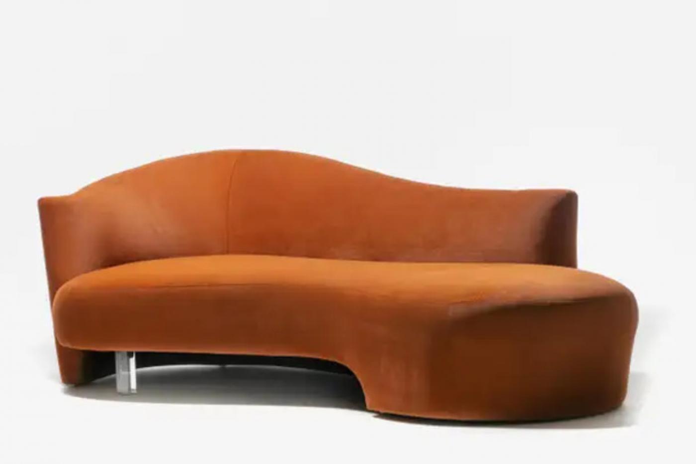 Weiman - Vladimir Kagan Style Amorphous Serpentine Sofa in Terra Cotta Velvet for Weiman