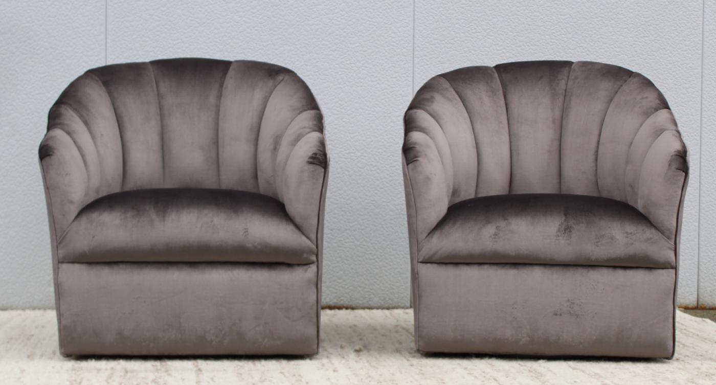 Vladimir Kagan - Vladimir Kagan For Directional Swivel Velvet Lounge Chairs