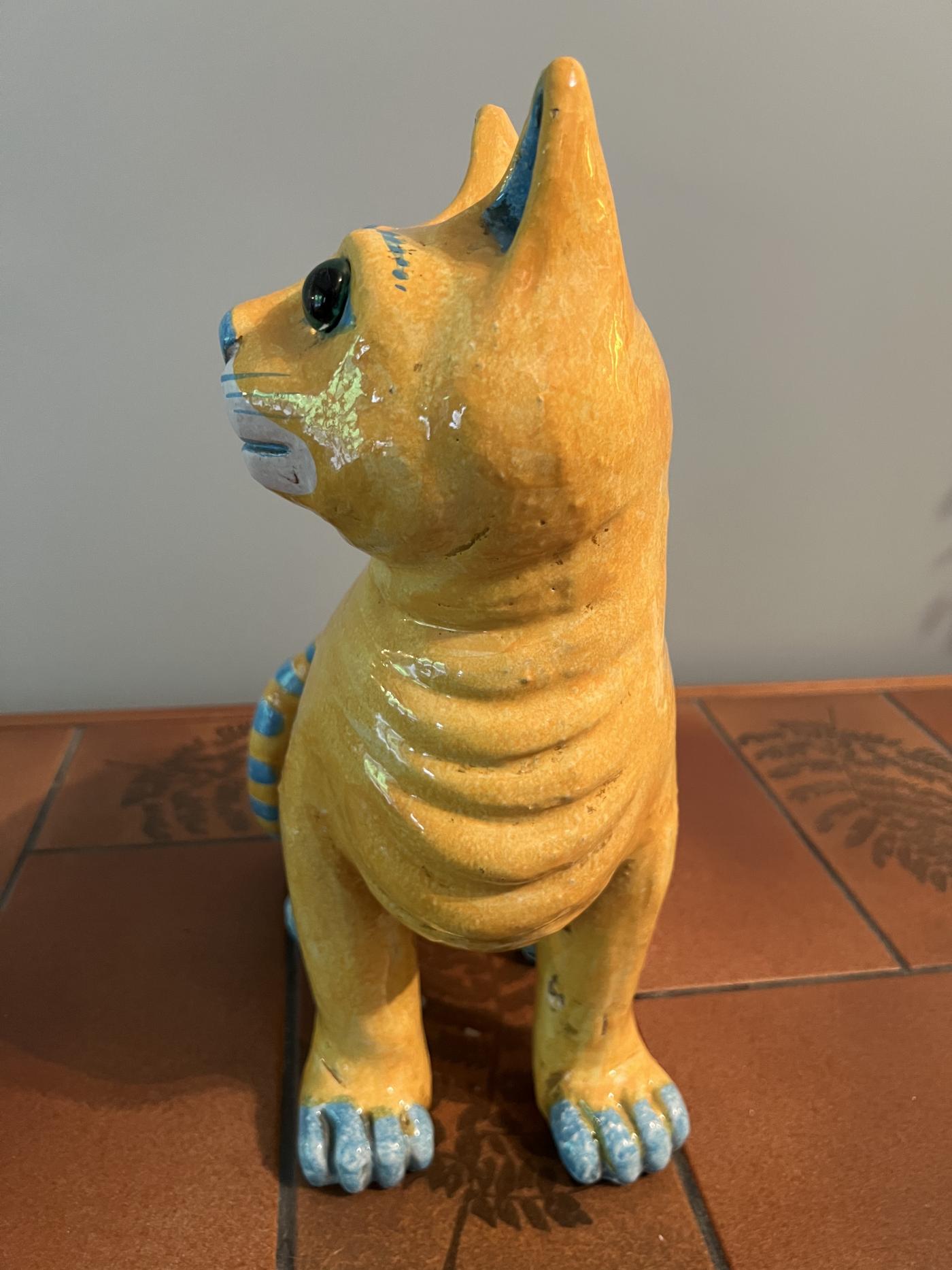 Walter Bosse - AUSTRIAN YELLOW TERRACOTTA CAT WITH GREEN GLASS EYES