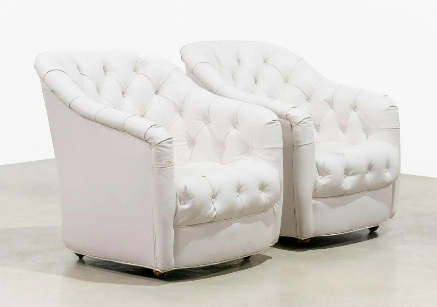 Ward Bennett - Pair Ward Bennett Tufted Lounge Chairs