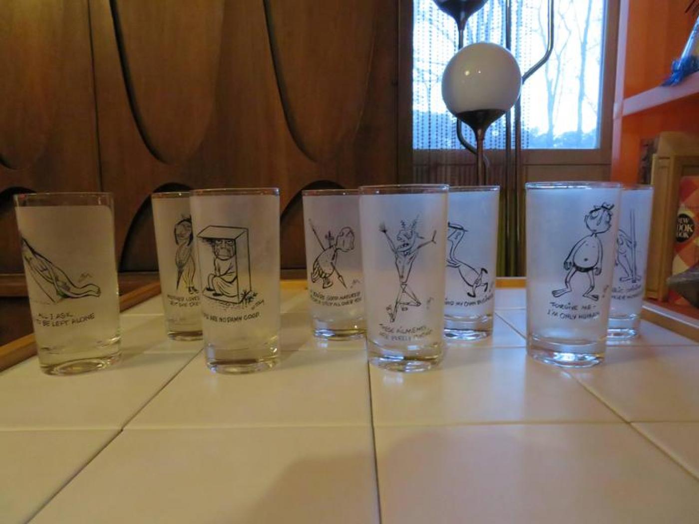 William Steig - Eight Vintage Highball Glasses, William Steig, Artist ...
