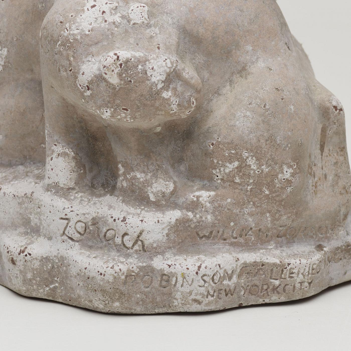 William Zorach - CAST STONE SCULPTURE OF NUDE WITH CAT BY WILLIAM ZORACH