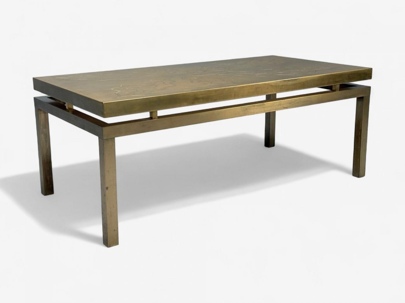 Willy Daro - Willy Daro, Engraved Brass, Coffee Table, Belgium, 1970s