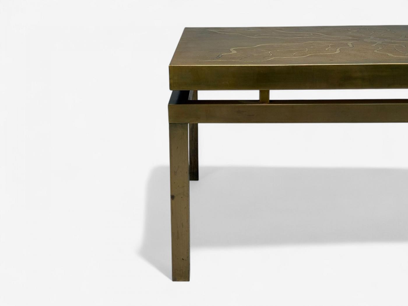 Willy Daro - Willy Daro, Engraved Brass, Coffee Table, Belgium, 1970s