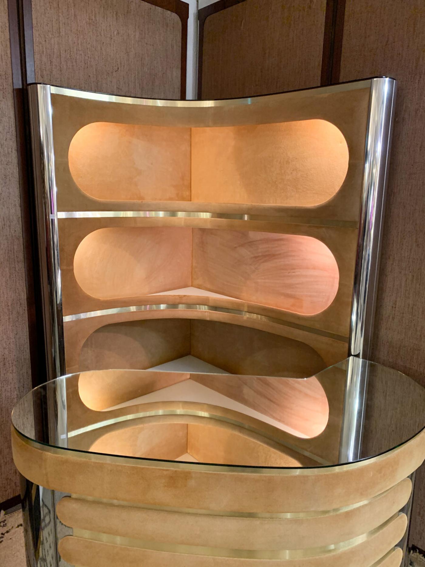 Willy Rizzo - Mid-Century Modern Suede Bar by Willy Rizzo with One ...