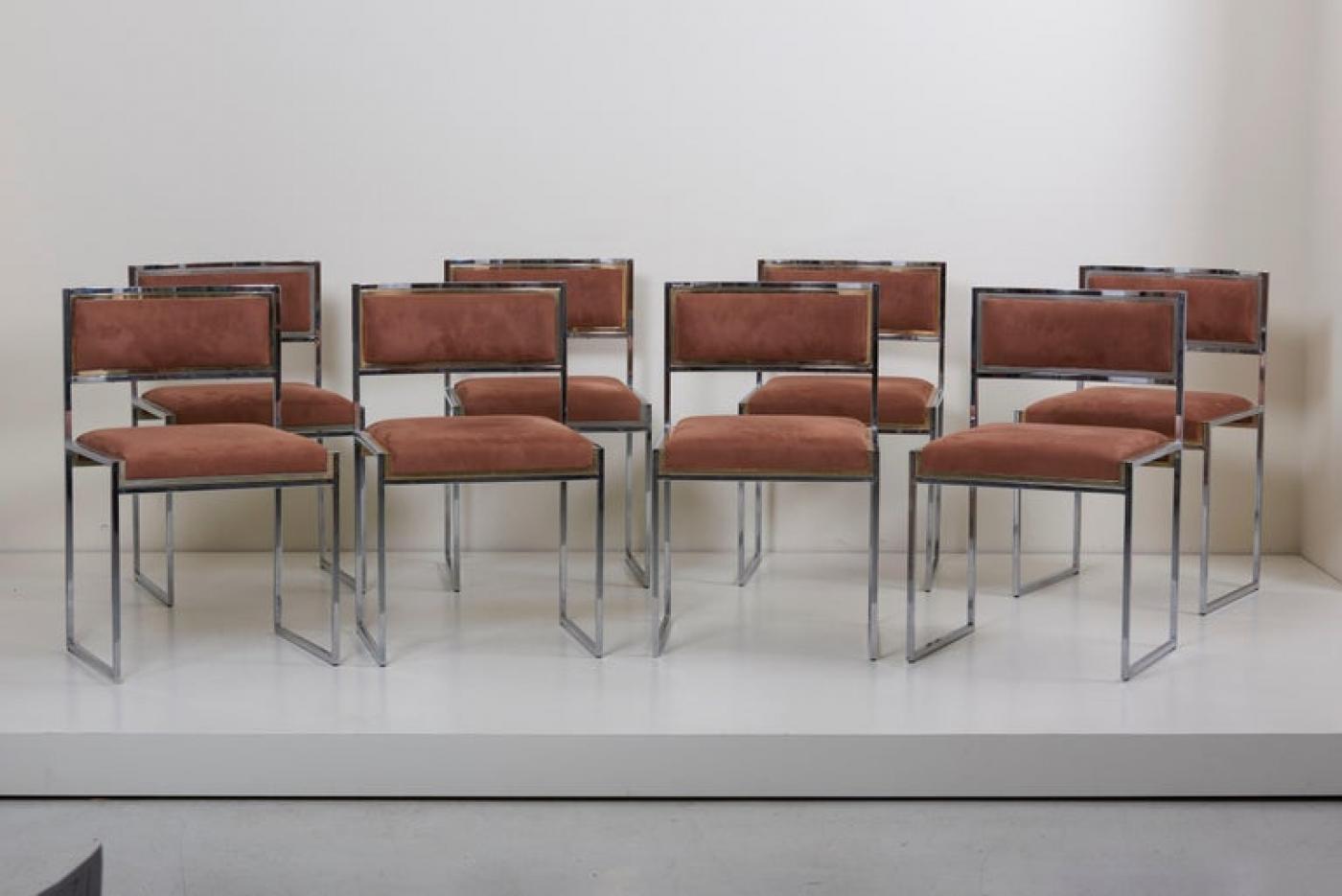 Willy Rizzo - Set of 8 Dining Chairs in Brass or Gold by Willy Rizzo