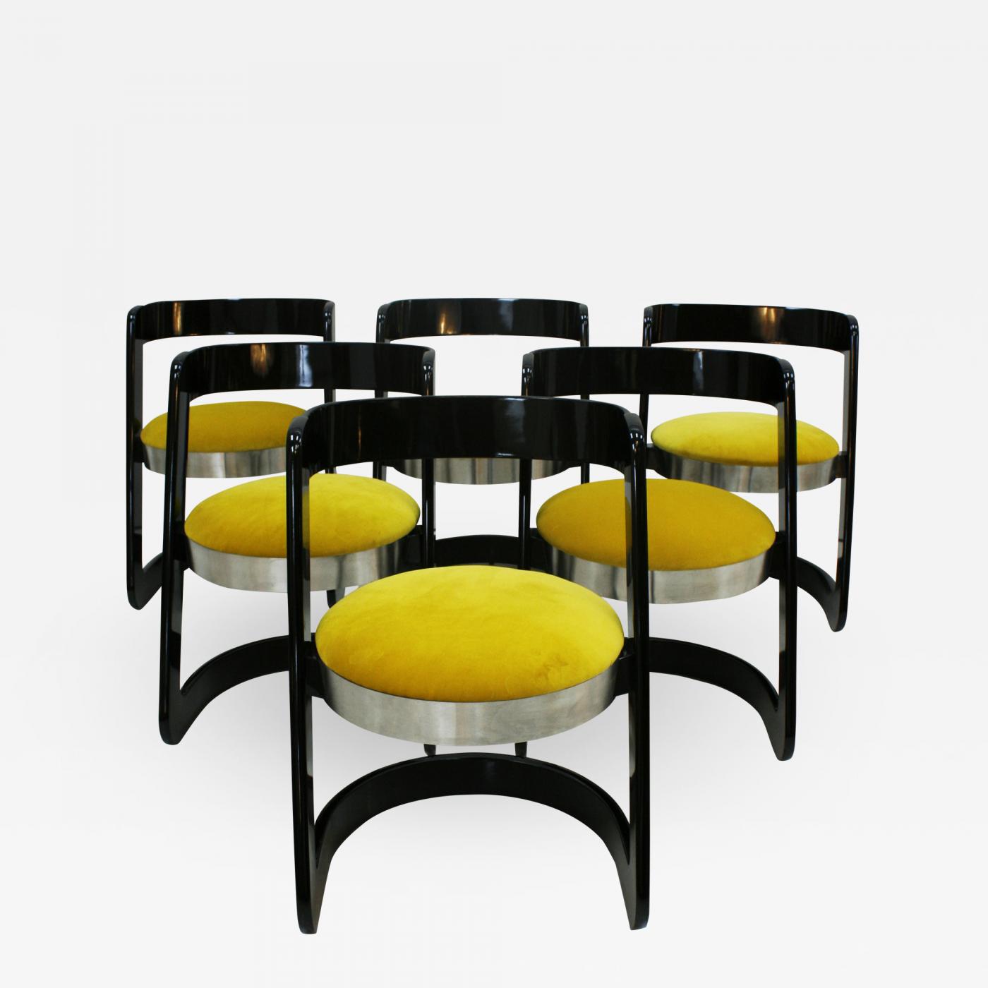 Willy Rizzo - Willy Rizzo Set of Six Black Lacquered Wood and Yellow ...