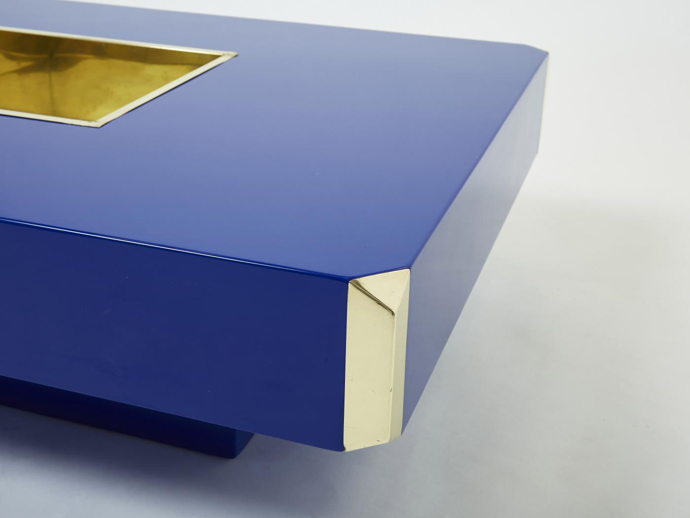 Willy Rizzo - Willy Rizzo blue lacquer and brass bar coffee table Alveo ...