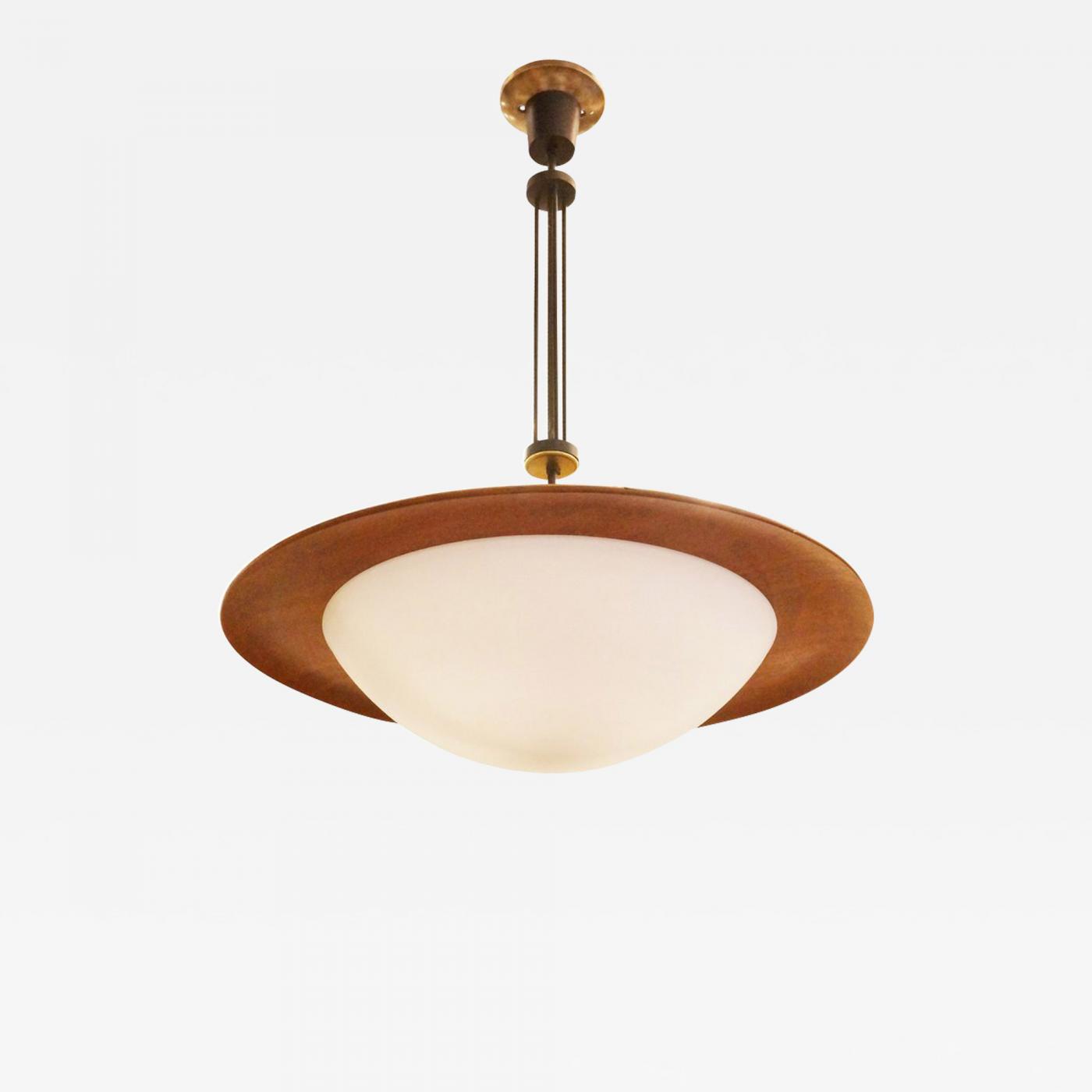 Wood And Frosted Glass Pendant Italy 1960s