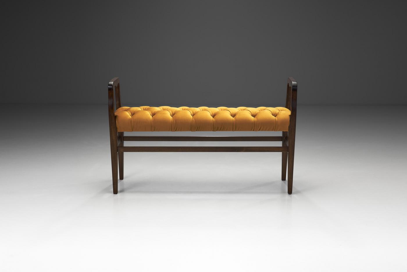 Wooden European Bench with Upholstered Seat, Europe ca 1960s