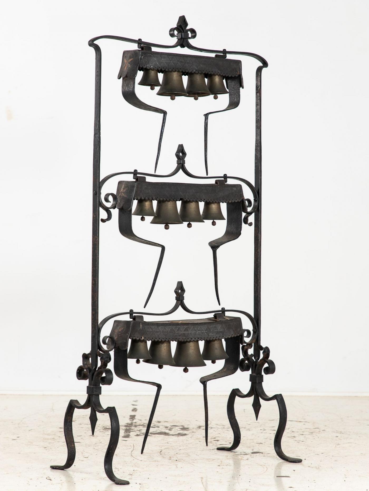 Wrought Iron Latten Bell Stand, Three Tier, English Late 19th C.