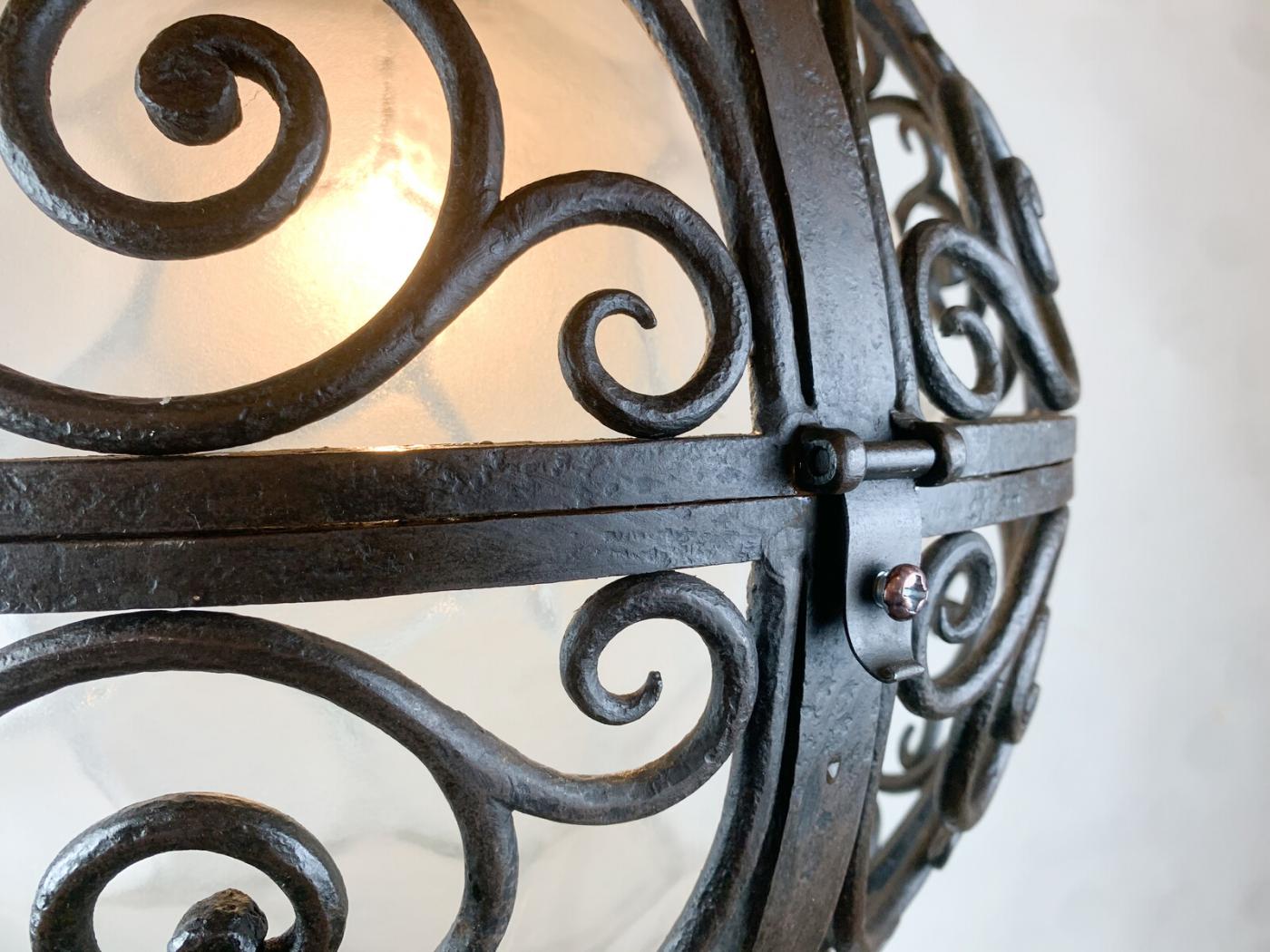 Wrought Iron Round Suspension Lamp with Interior Glass Sphere