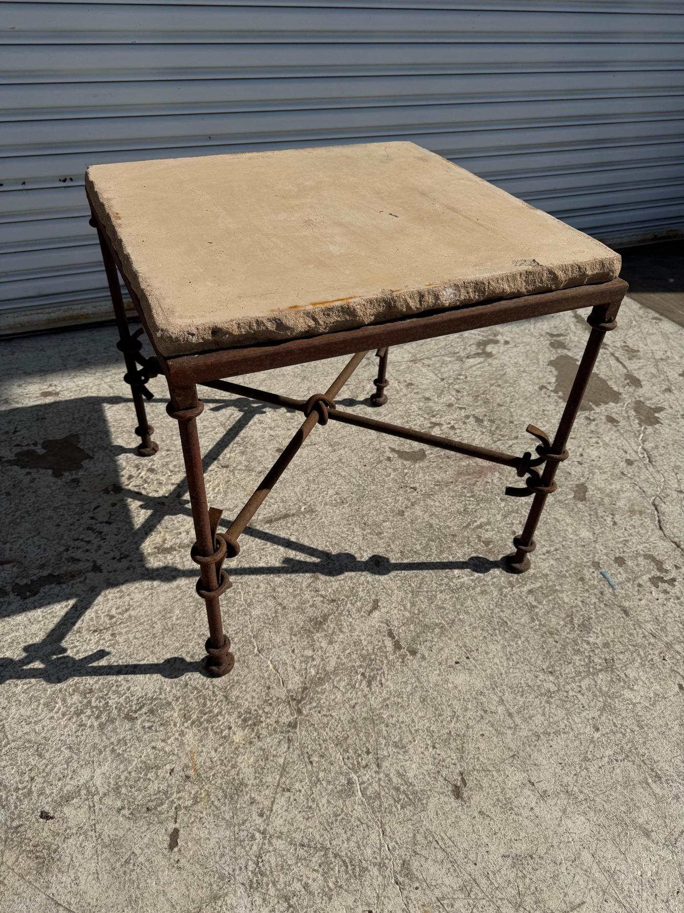 Wrought Iron Side Table with Stone Slab Top