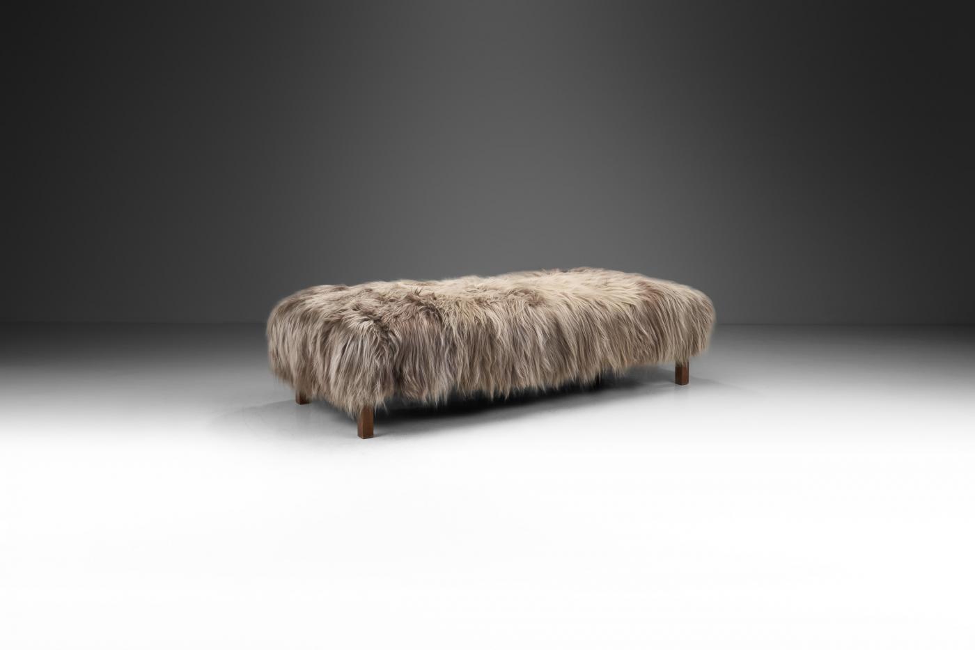 Yak Hide Daybed with Solid Wood Legs, Europe ca 1950s