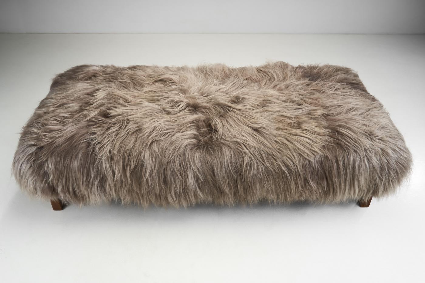 Yak Hide Daybed with Solid Wood Legs, Europe ca 1950s